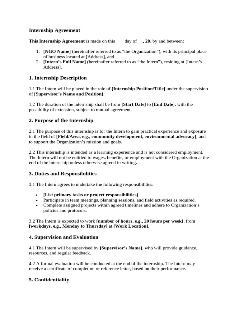 Internship Agreement Template | PDF | Internship | Job Hunting