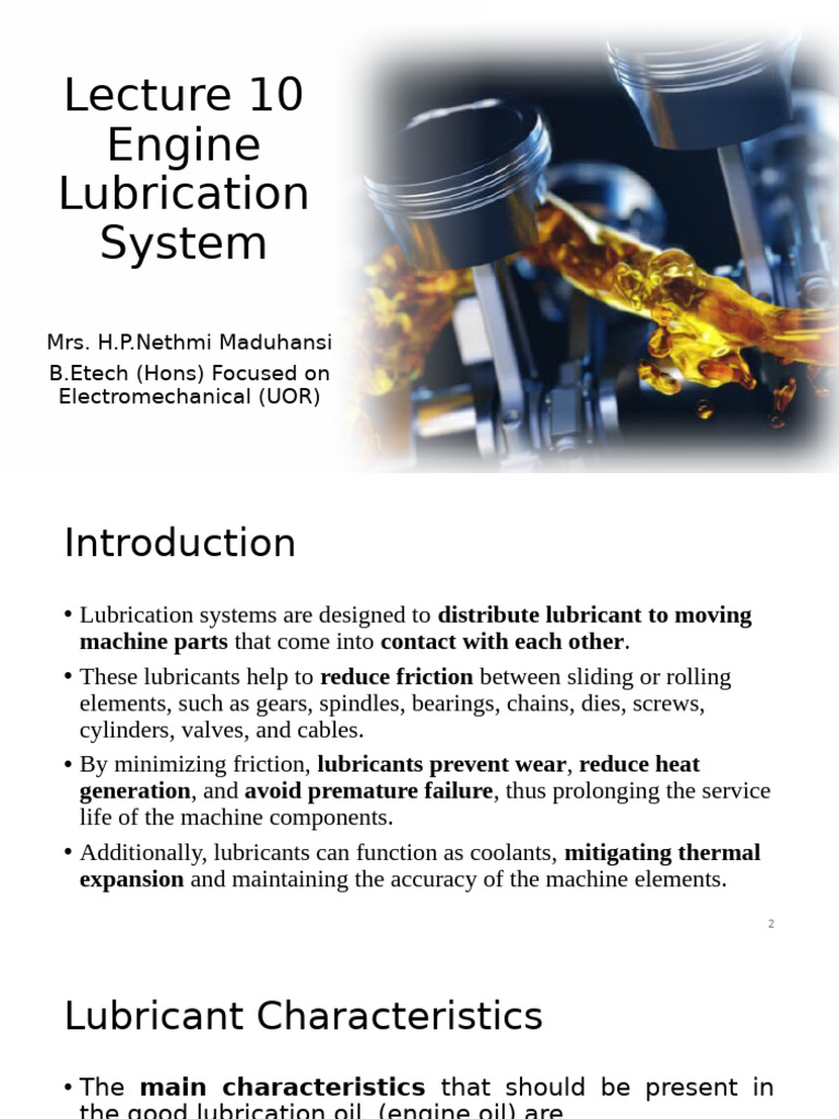 Lecture 10 Lubrication System | PDF | Motor Oil | Lubricant