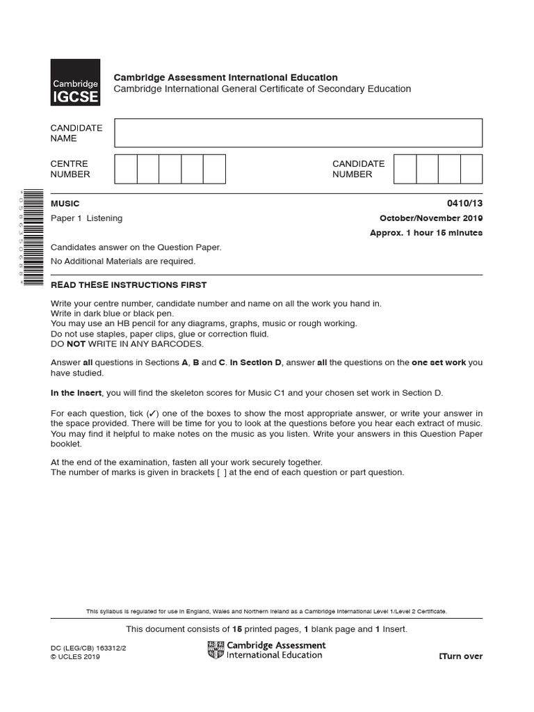 Cambridge IGCSE Music Listening Exam 2019 | PDF | Musicology | Musical ...