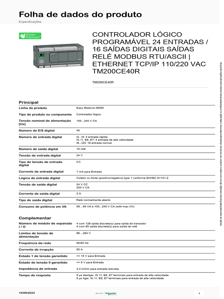 Modicon Easy M200 - TM200CE40R | PDF | Corrente alternada | Eletrônicos