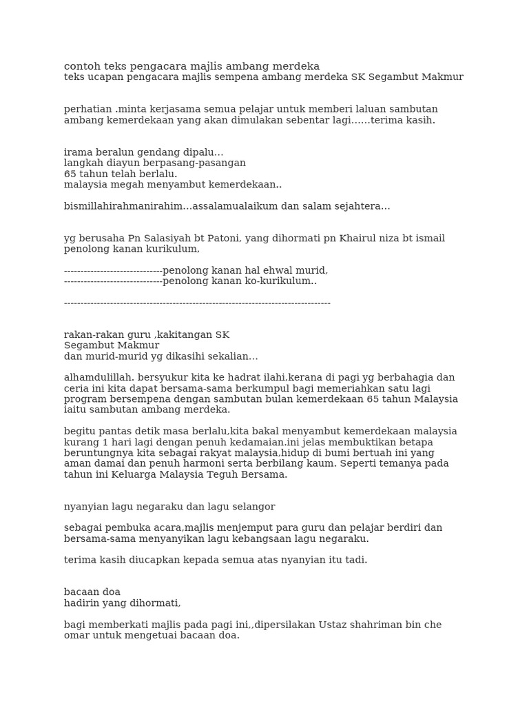 Teks Pengacara Majlis Ambang Merdeka | PDF