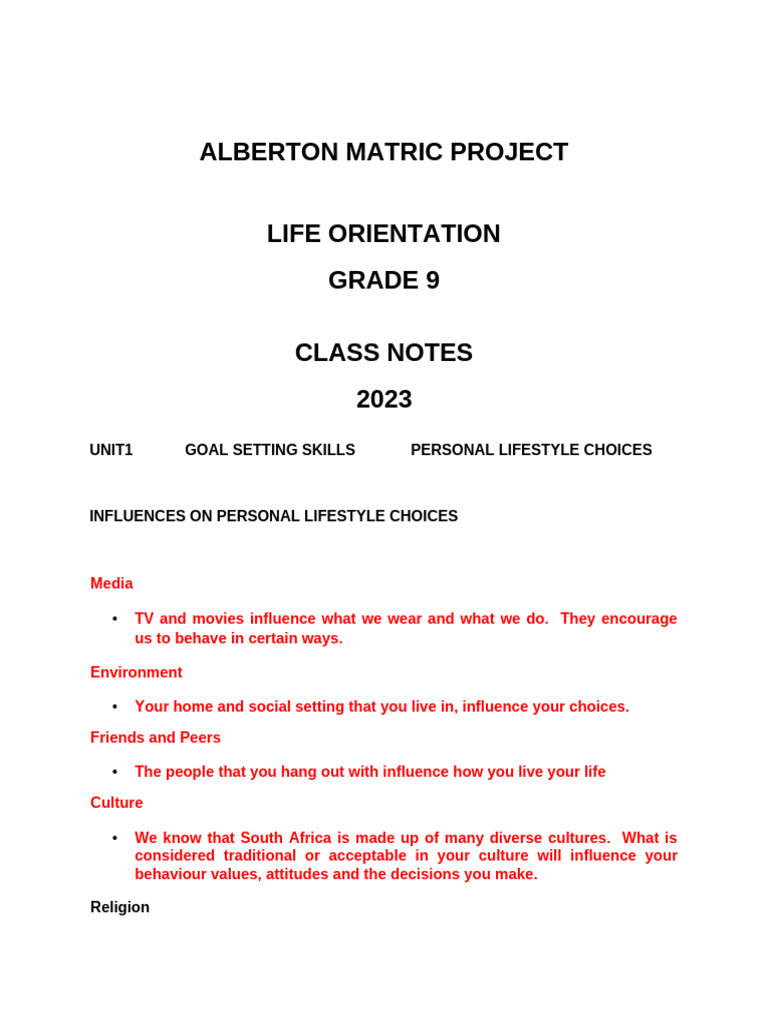 Grade 9 Life Orientation Term 2 Notes | PDF | Sexually Transmitted ...