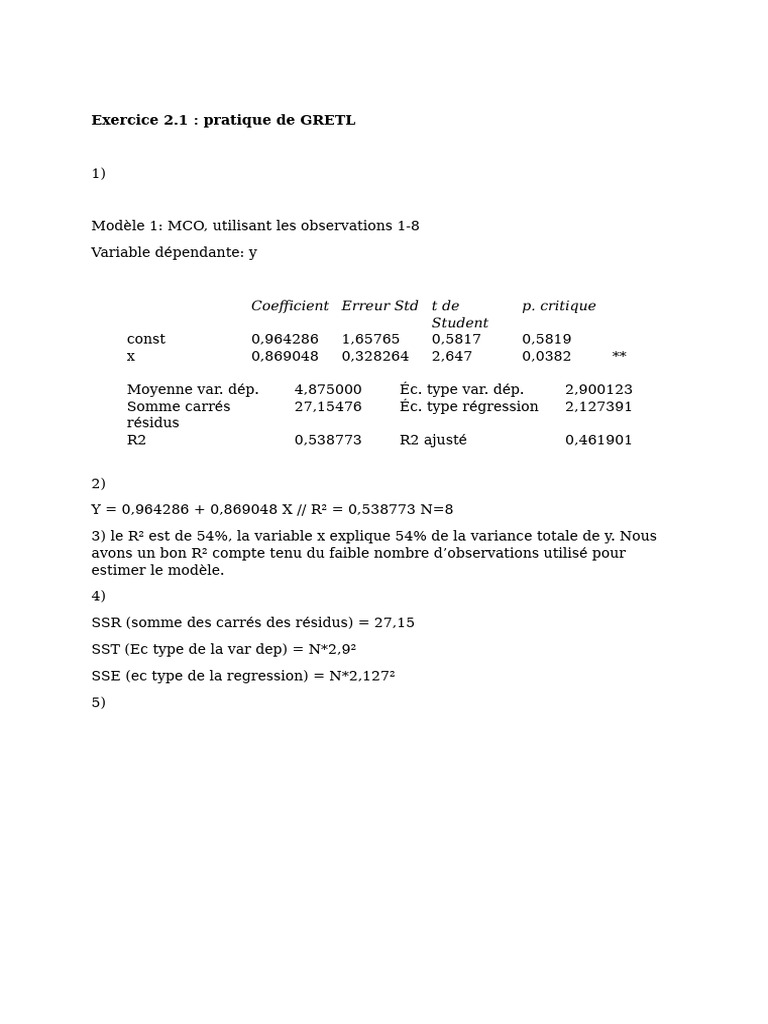 Exercice corrigé : régression linéaire | PDF | Analyse de régression ...
