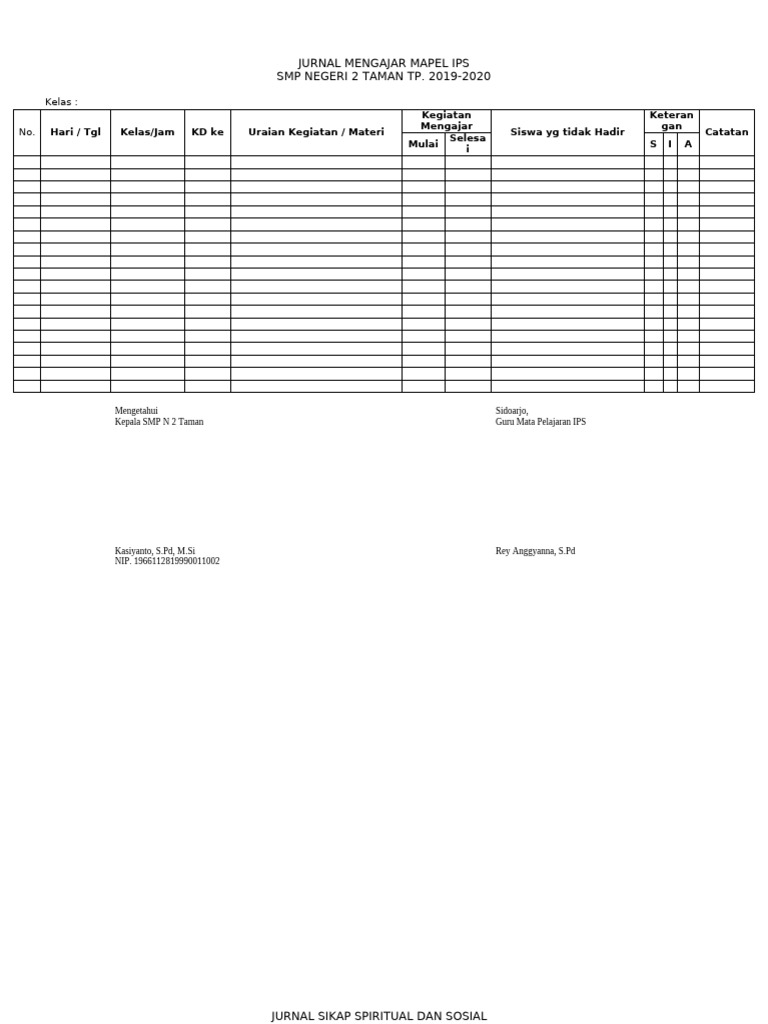 Jurnal Mengajar Mapel Ips | PDF