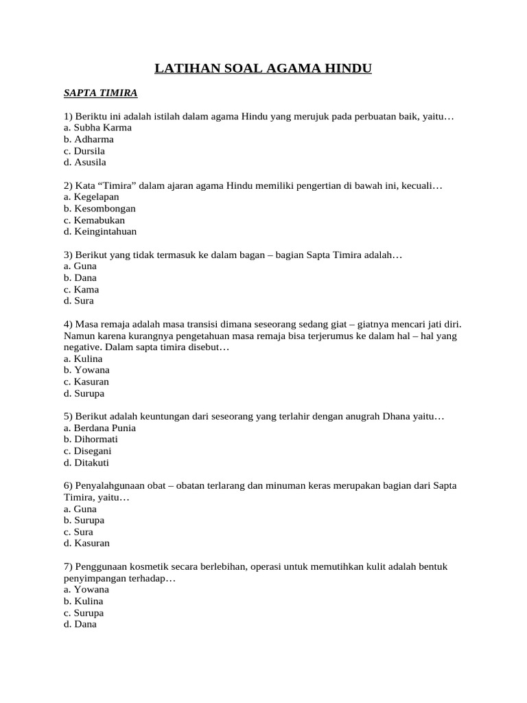 Latihan Soal Agama Hindu 1 | PDF