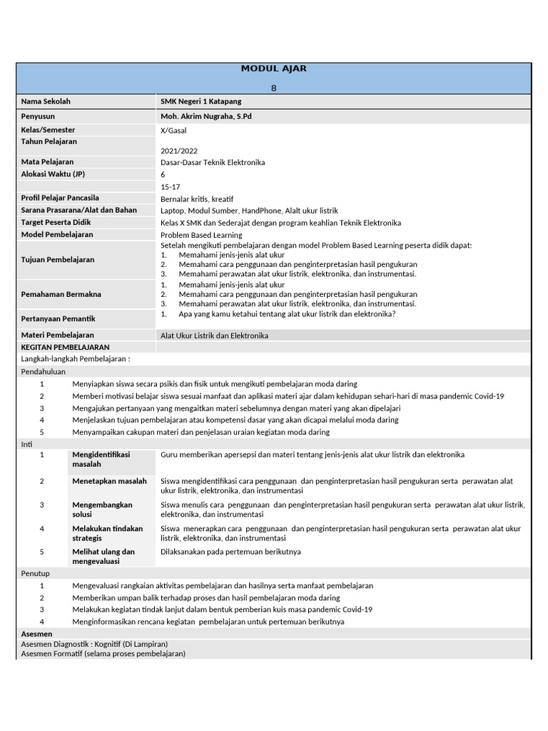 Modul Ajar 8 Dasar-Dasar Teknik Elektronika | PDF Modul Ajar 8 Dasar-Dasar Teknik Elektronika | PDF