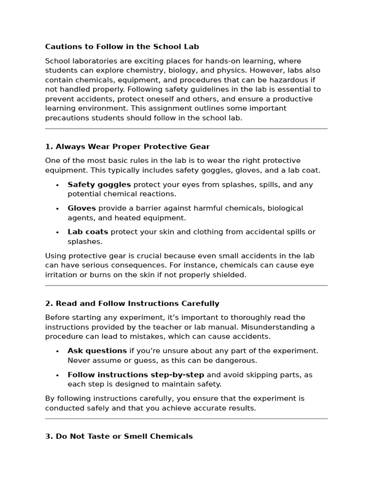 Essential School Lab Safety Precautions | PDF | Laboratories | Personal ...