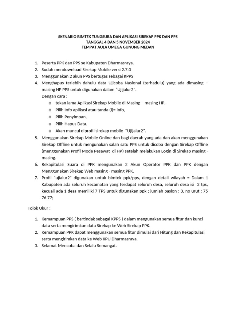 Skenario Bimtek Tungsura Dan Aplikasi Sirekap PPK Dan PPS | PDF | Bisnis | Teknologi & Rekayasa