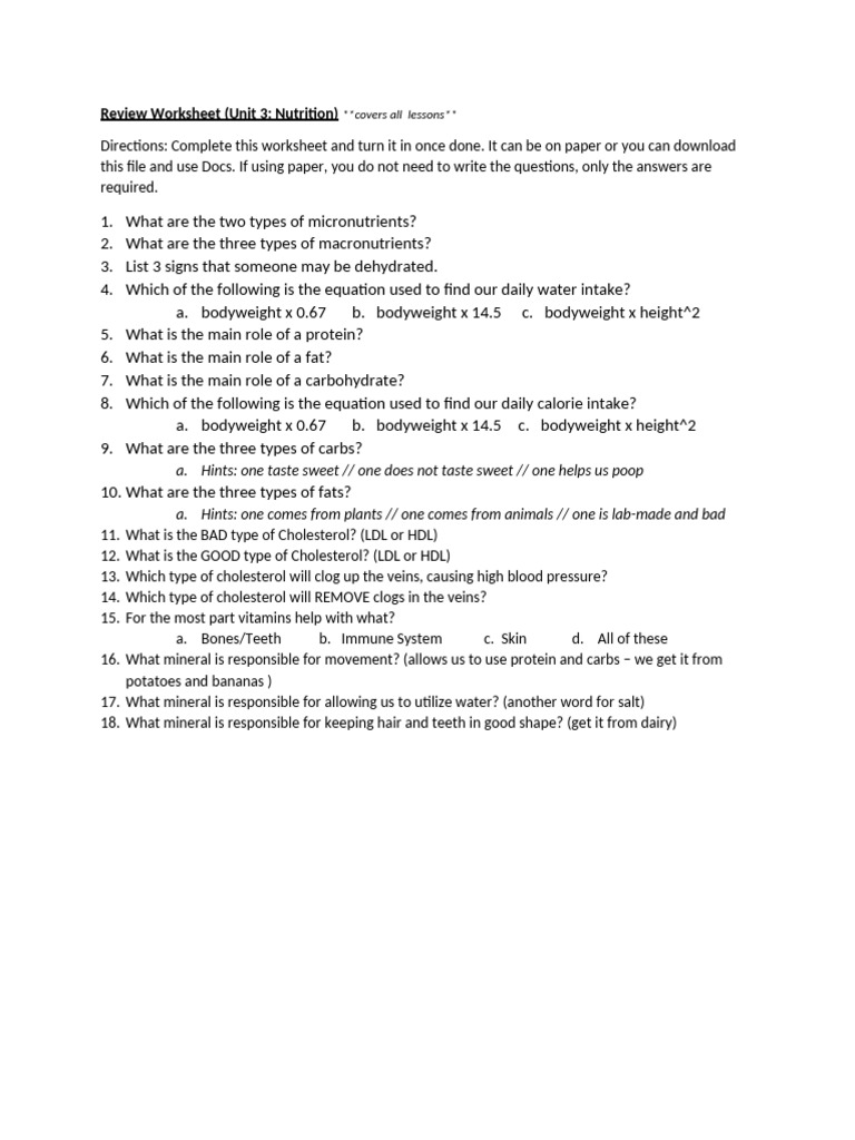 Review Worksheet | PDF Review Worksheet | PDF