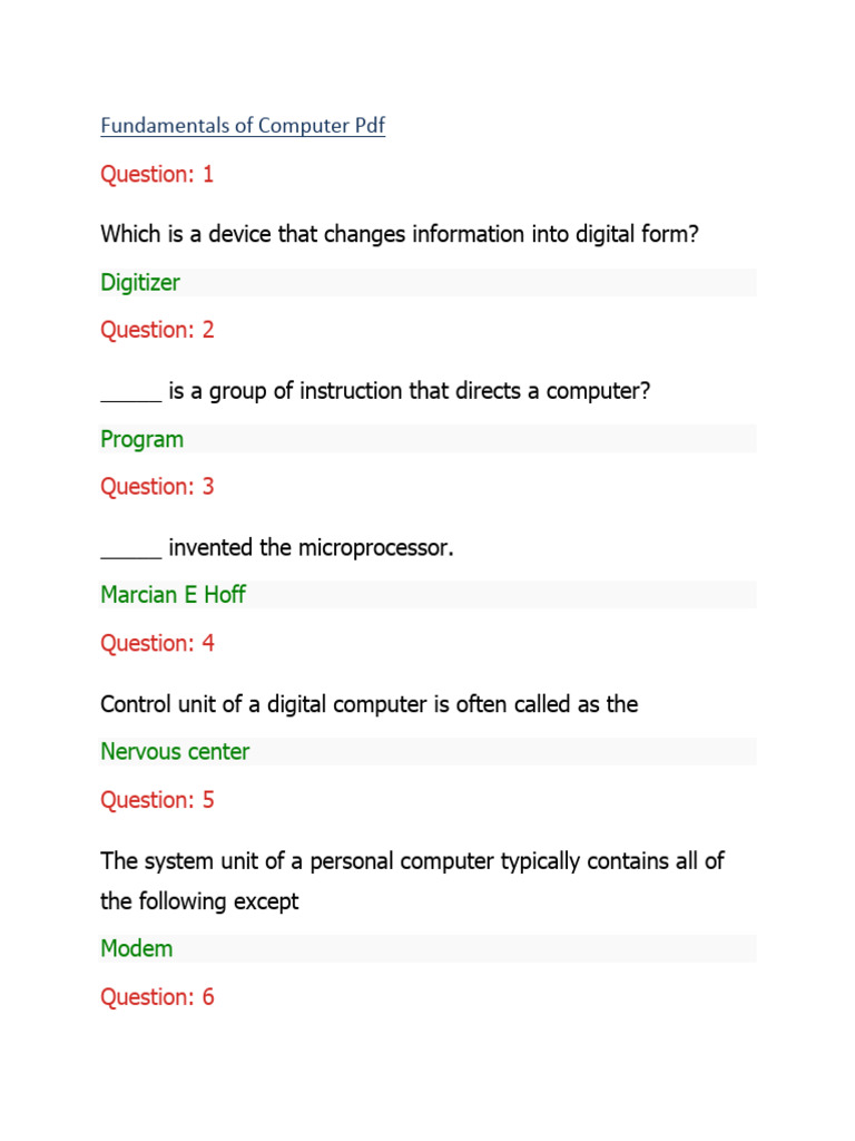 Fundamentals of Computer | PDF