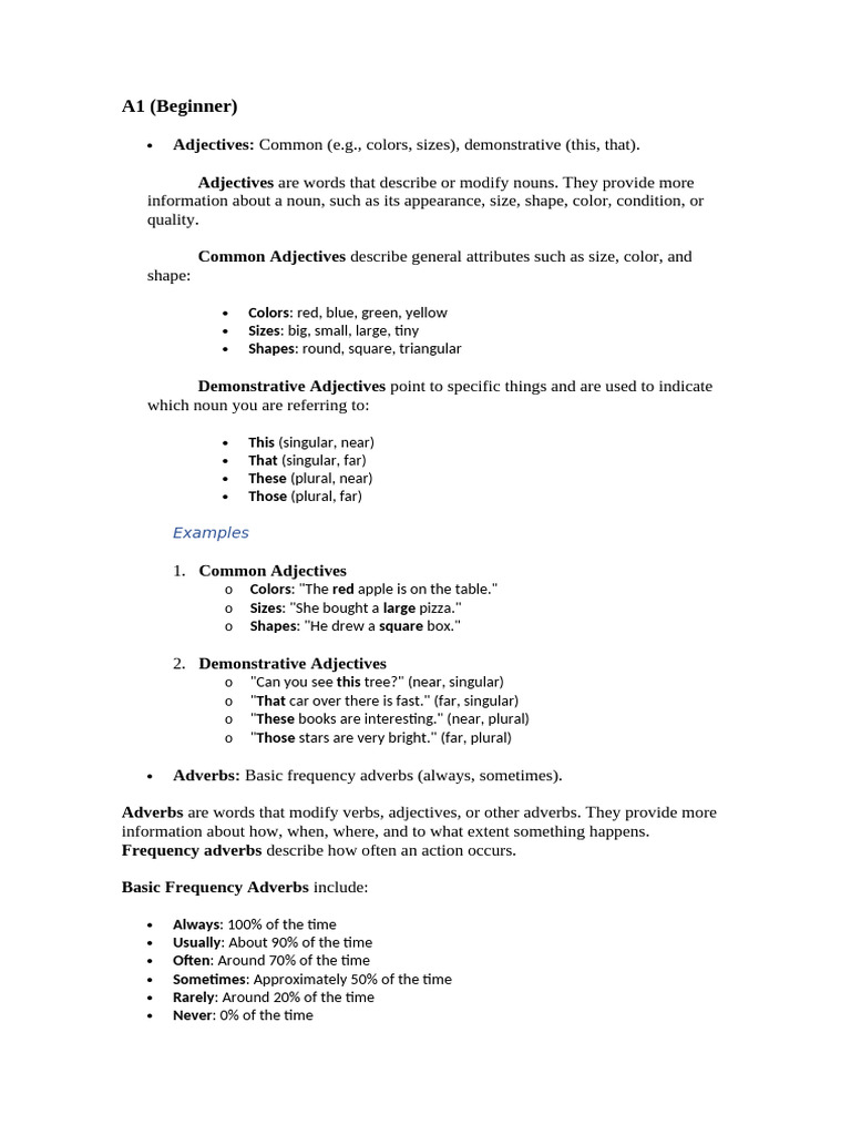 A1 to c2 | PDF | Adjective | Adverb