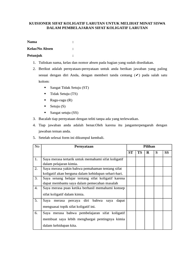 Kuisioner Penilaian Otentik | PDF