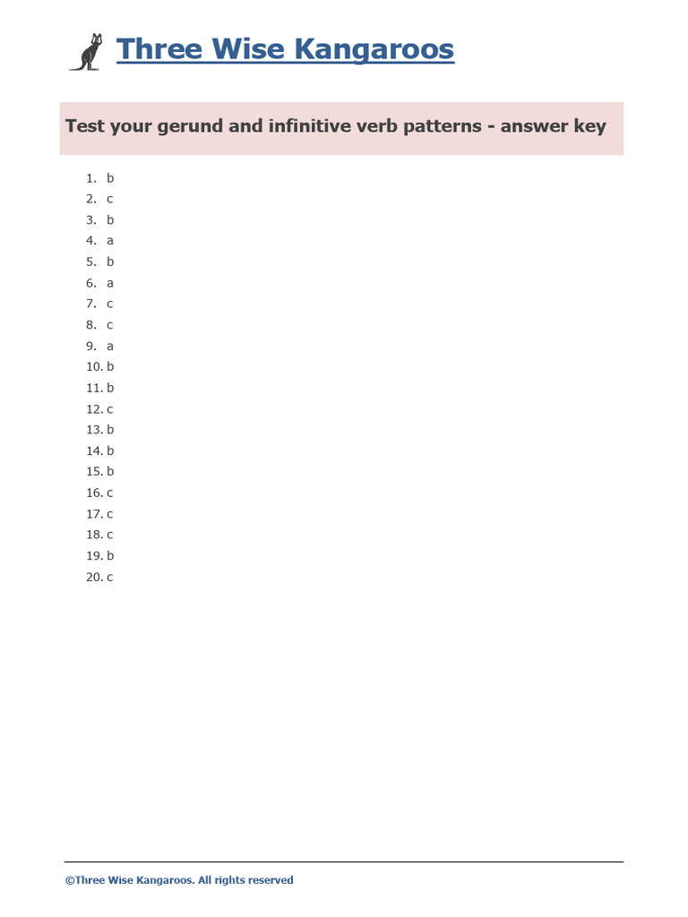 Test Your Gerund and Infinitive Verb Patterns Key | PDF