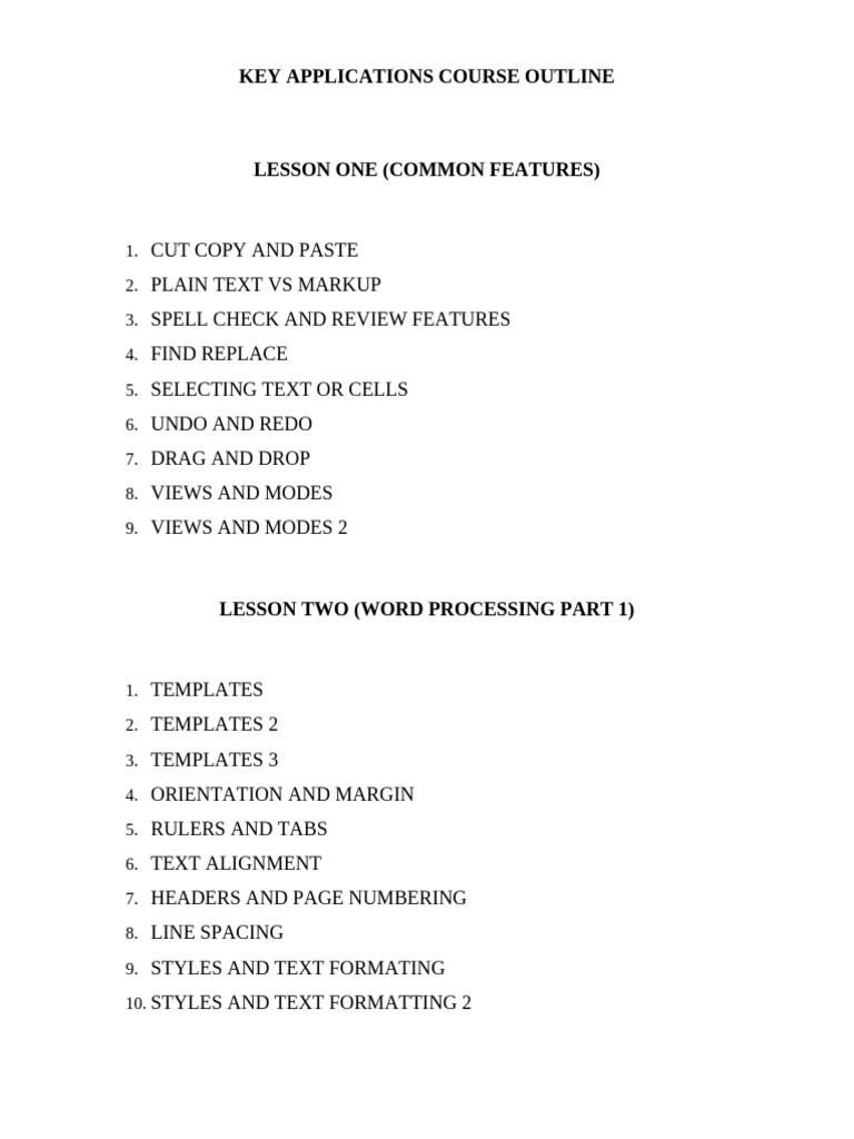 Key Application Course Outline | PDF | Spreadsheet | Data