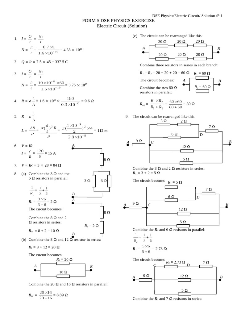 DSE Physics Electric Circuit Solutions | PDF | Series And Parallel Circuits | Electrical ...