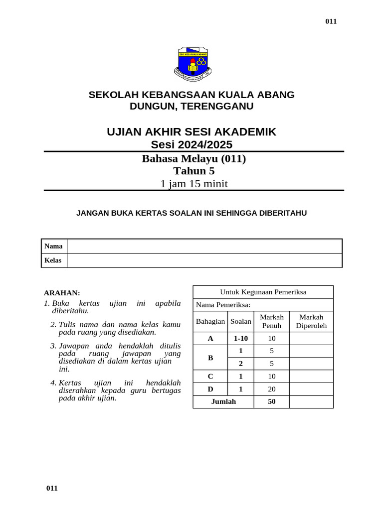 Uasa BM THN 5 | PDF