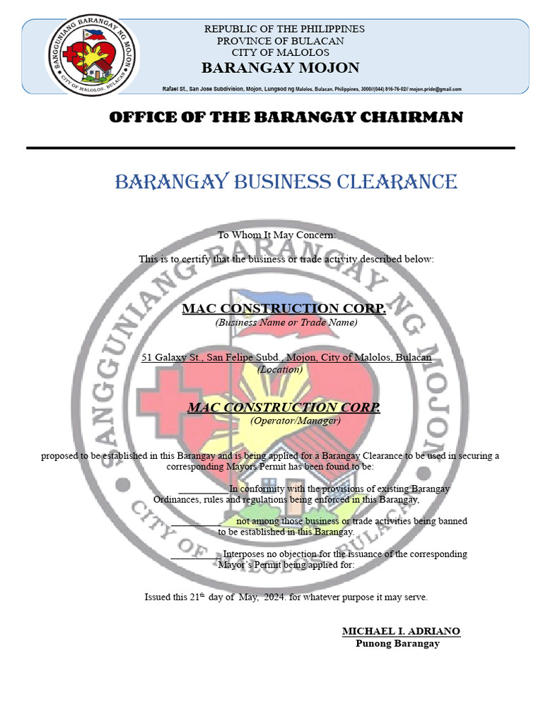 Dti Business Clearance | PDF