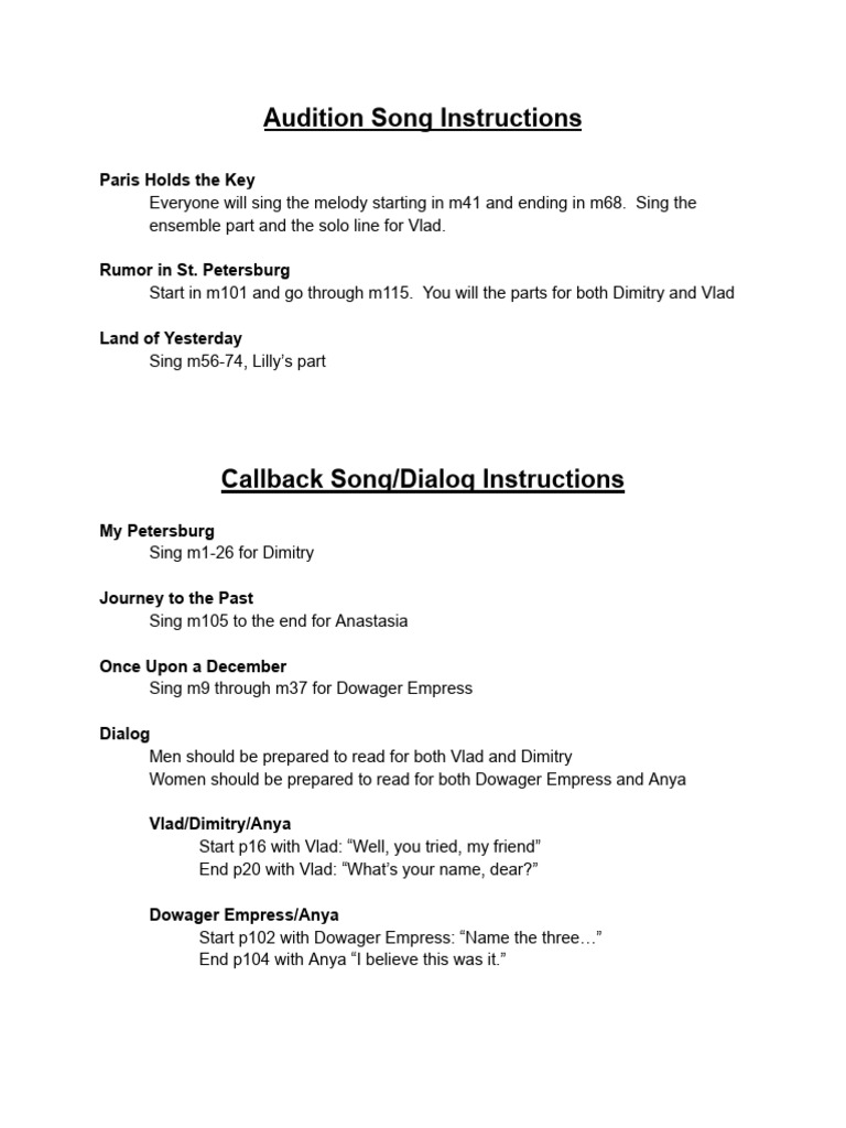 Audition Song_Dialog Instructions | PDF
