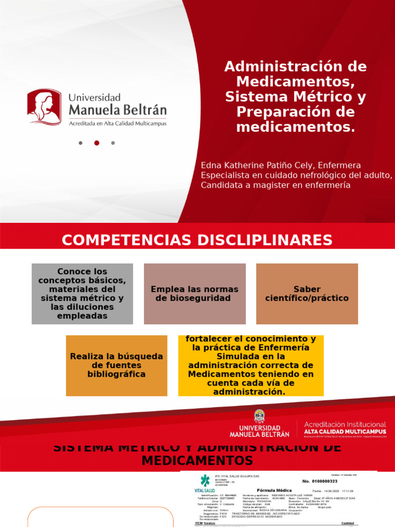 Administración de Medicamentos, Sistema Métrico y Preparación de ...