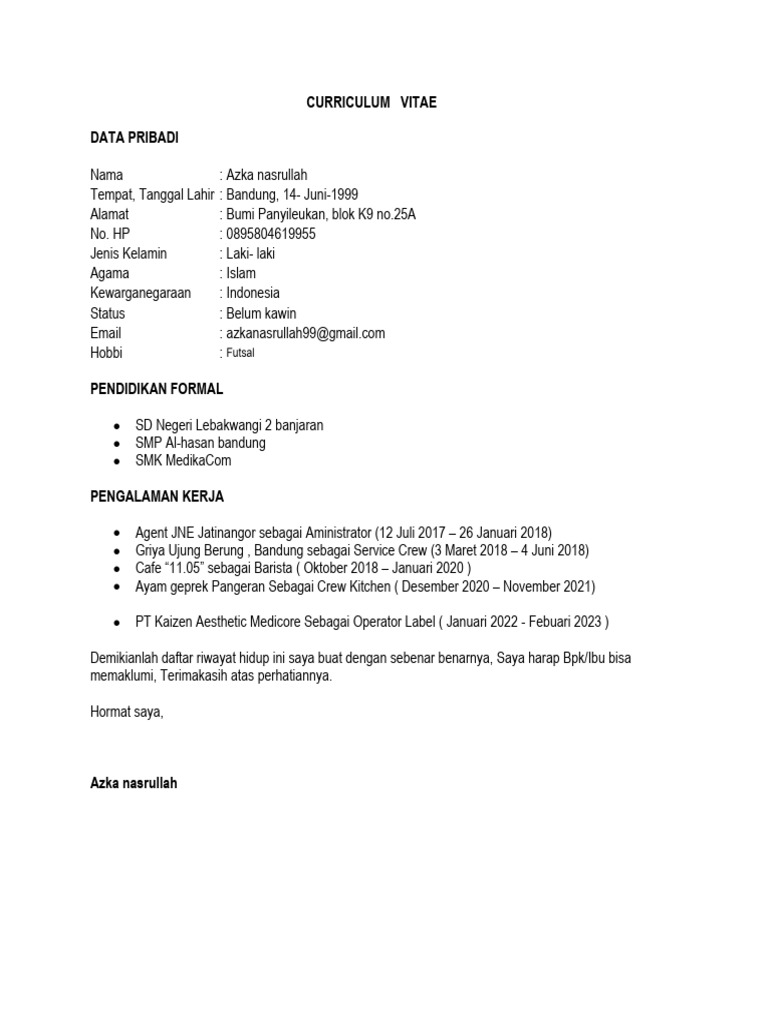Curriculum Vitae Baru PDF | PDF