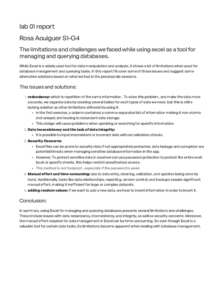 lab 01 report (1) | PDF | Databases | Microsoft Excel