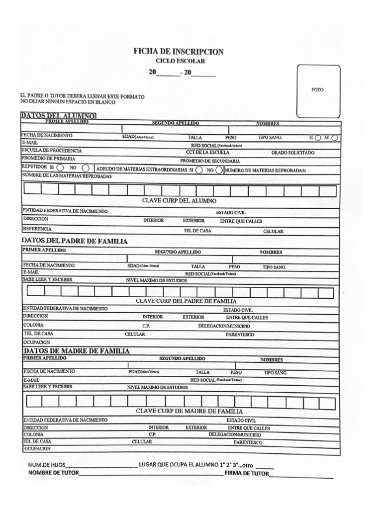 Ficha de Inscripcion | PDF