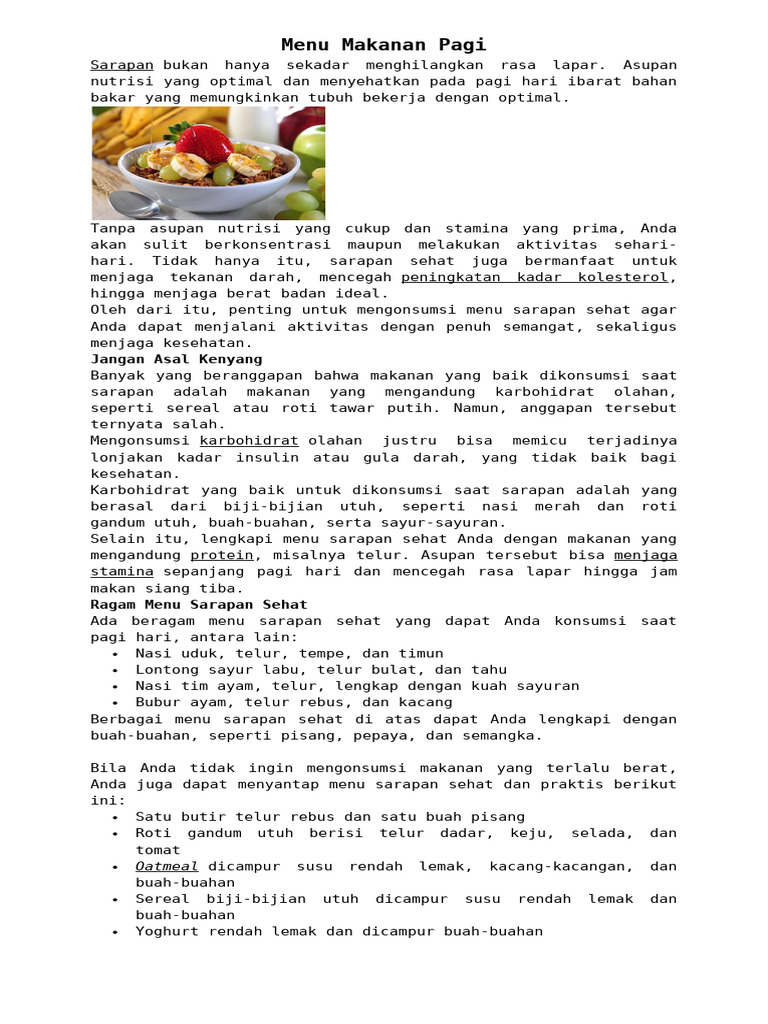 Teks Bacaan Menu Makan Pagi | PDF | Kesehatan Holistik