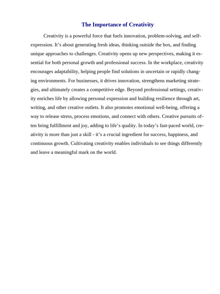 The Importance of Creativity | PDF | Career & Growth | Self-Improvement