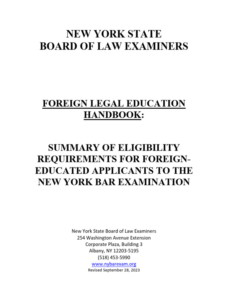 NY Bar Exam Foreign Legal Education Handbook - 9.28.2023 | PDF | Law ...