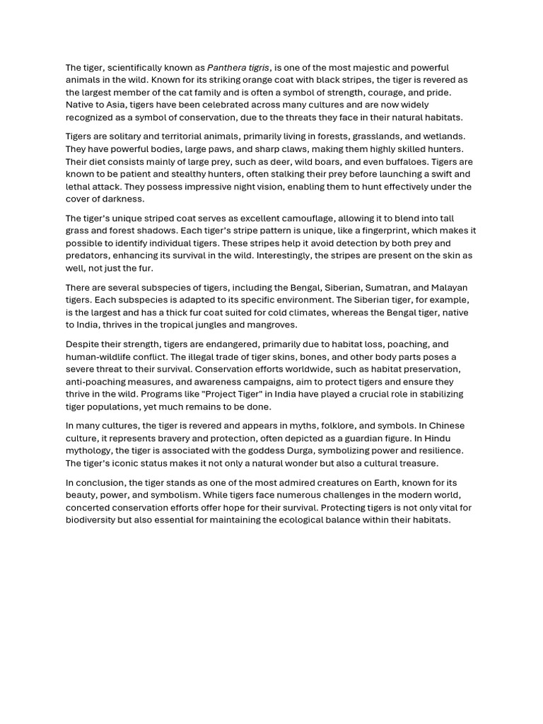 The tiger | PDF | Tiger | Ecology