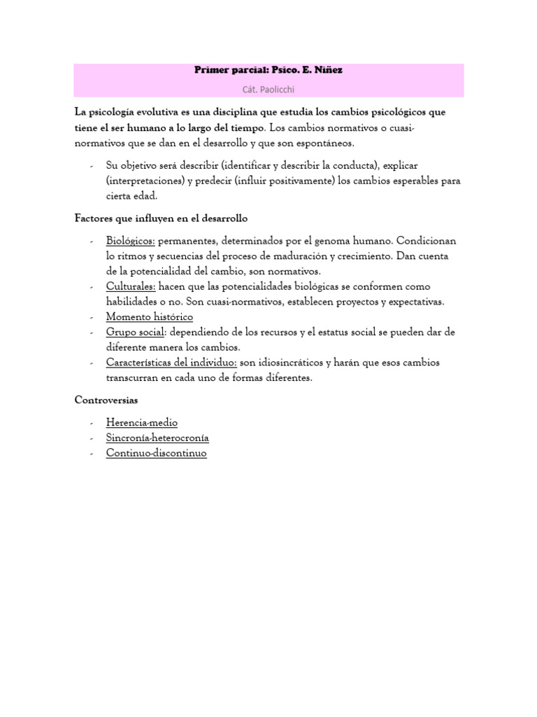 Primer Parcial Niñez | PDF | Teoría de apego | Psique (psicología)