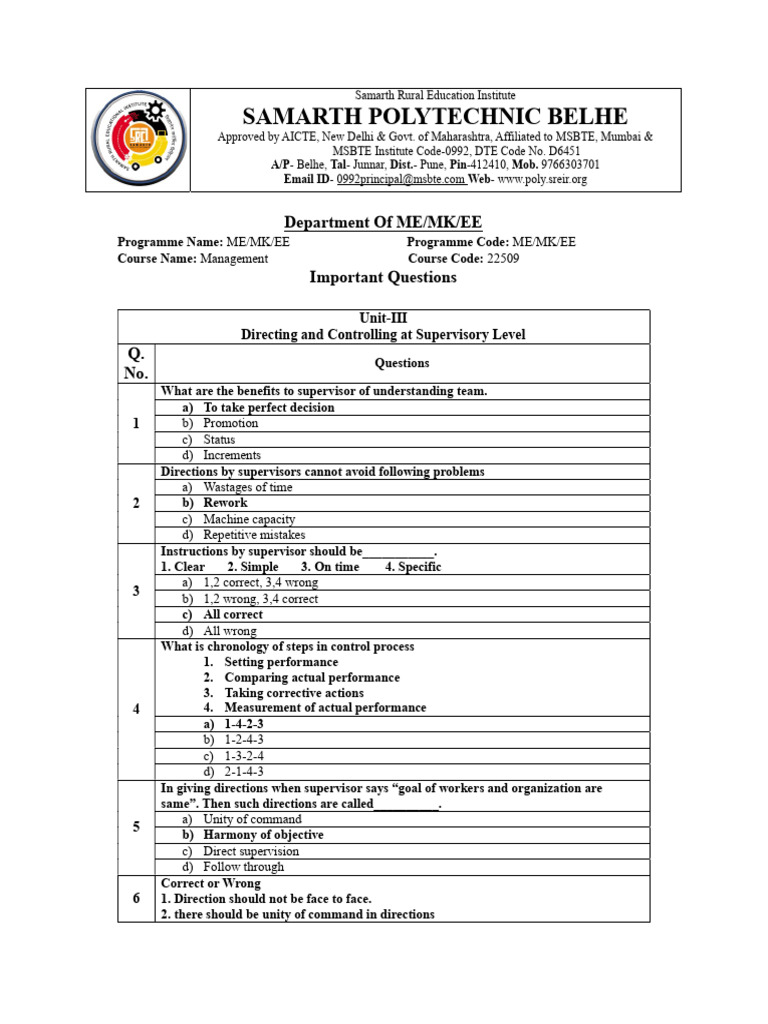 MAN-MCQ UNIT-III | PDF | Measurement