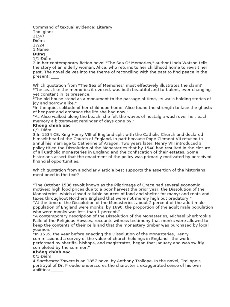 Command of Textual Evidence | PDF | Sense And Sensibility