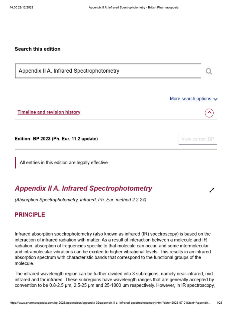 Appendix II A. Infrared Spectrophotometry - British Pharmacopoeia | PDF | Infrared Spectroscopy ...