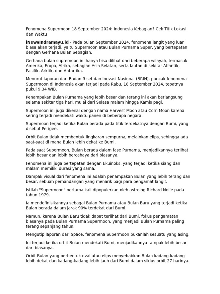 Fenomena Supermoon 18 September 2024 | PDF