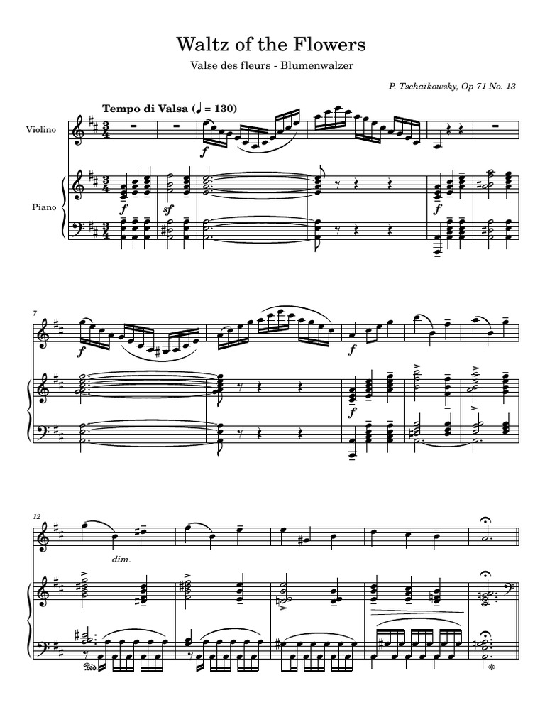 Waltz of The Flowers Op. 71 No. 13 P. Tschaikowsky | PDF | Waltzes ...