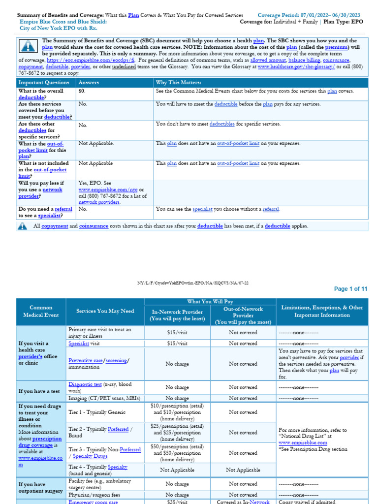 Empire Blue EPO Plan Summary 2022-2023 | PDF | Insurance | Prescription ...