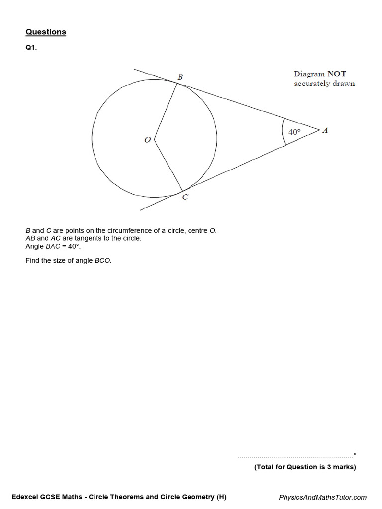 Circle Theorems Practice Questions | PDF | Circle | Angle