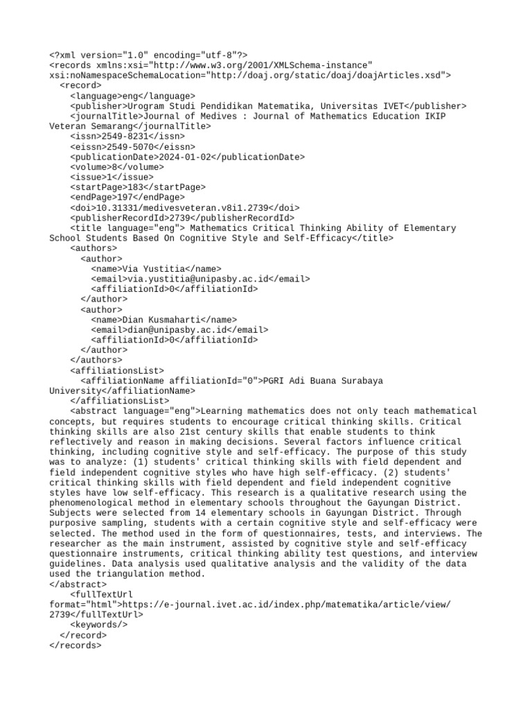 V8i1 2739 | PDF | Critical Thinking | Self Efficacy