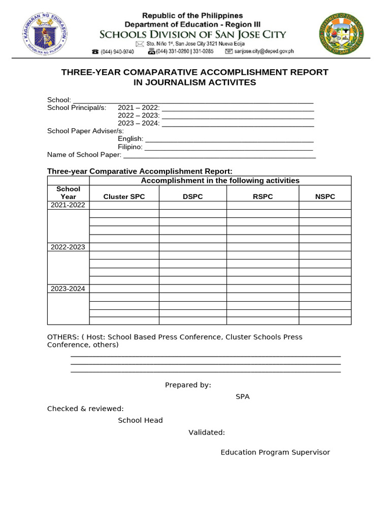 3 Year Comparative Accomplishment Journalism | PDF