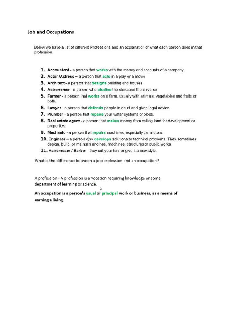 Job and Occupations | PDF