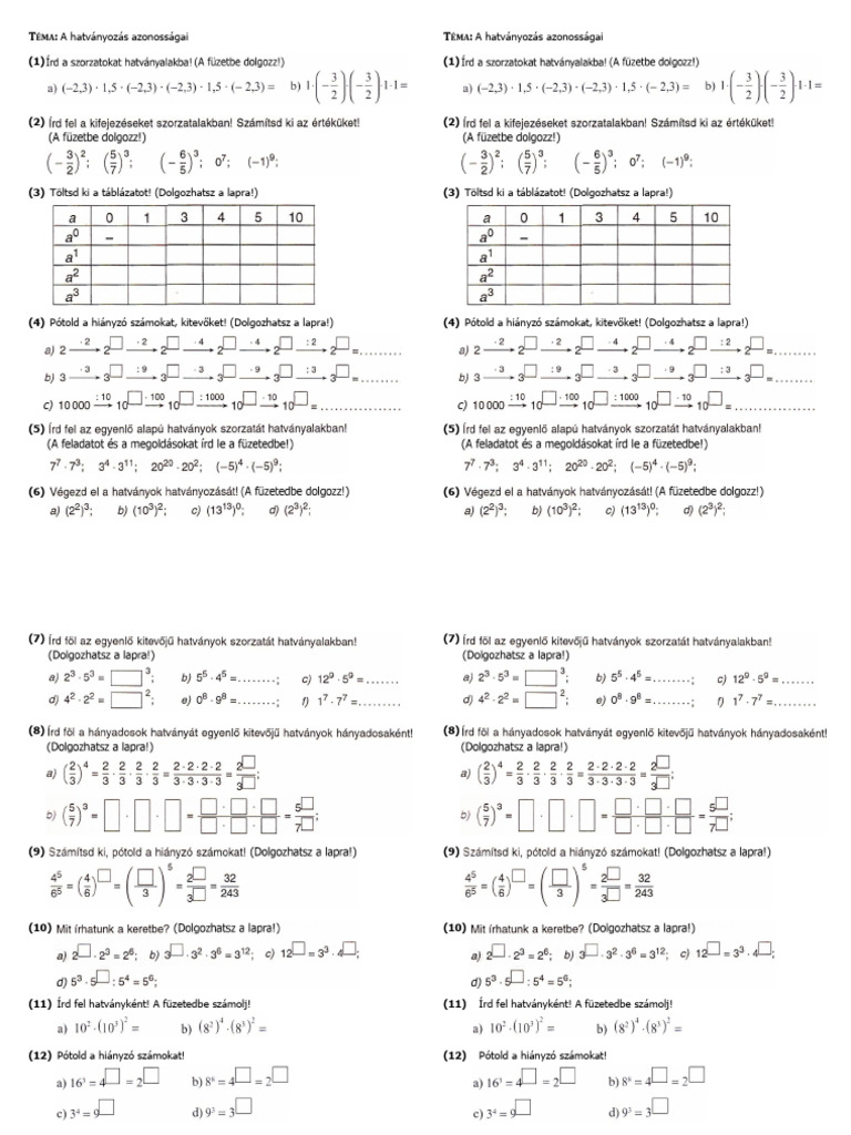4.hatvanyok Gyak 7 8evf.311547 | PDF