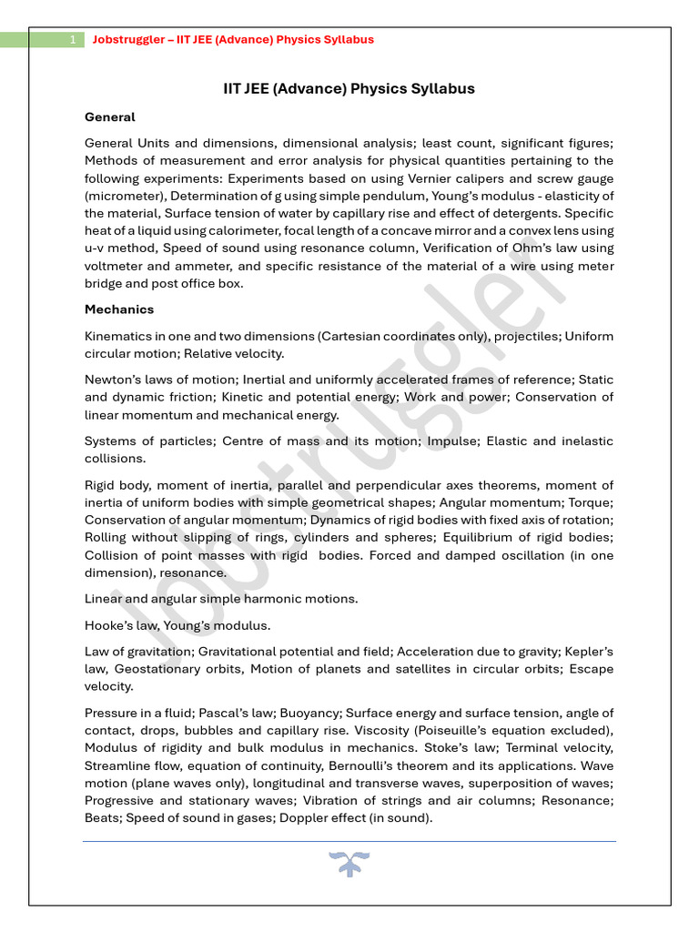 IIT JEE (Advance) Physics Syllabus | PDF | Momentum | Light