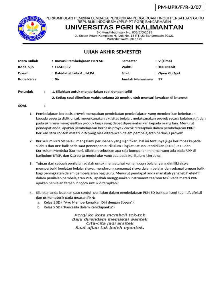 MK Inovasi Pemb PKN SD - Kelas 05 - Rahidatul Laila | PDF