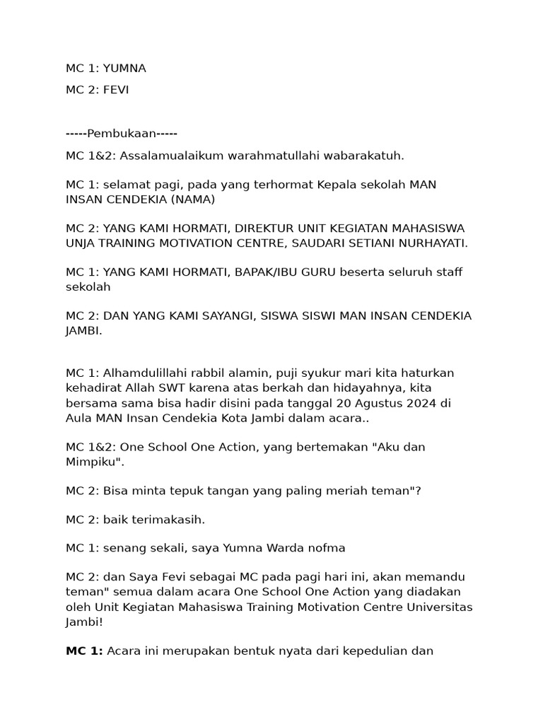 Teks MC Semi Formal Osoa | PDF | Olahraga & Rekreasi | Game & Aktivitas