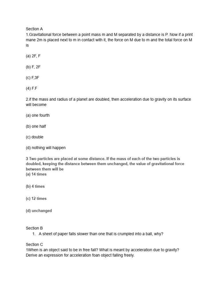 Gravitational Force and Free Fall Concepts | PDF | Science & Mathematics