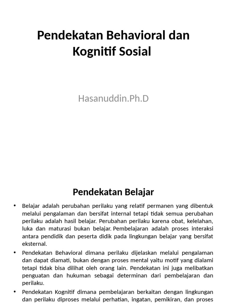 Pendekatan Behavioral Dan Kognitif Sosial | PDF | Karier & Perkembangan | Sains & Matematika
