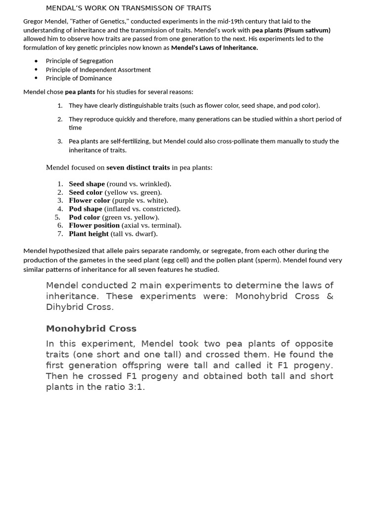 MENDAL | PDF | Dominance (Genetics) | Allele