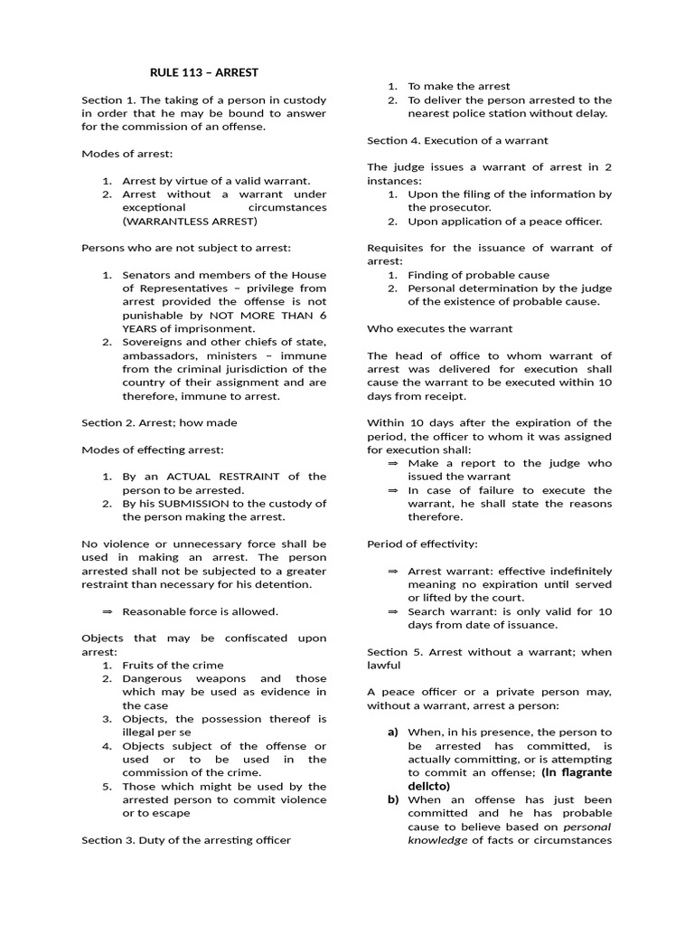 RULE-113-Arrest | PDF | Bail | Arrest