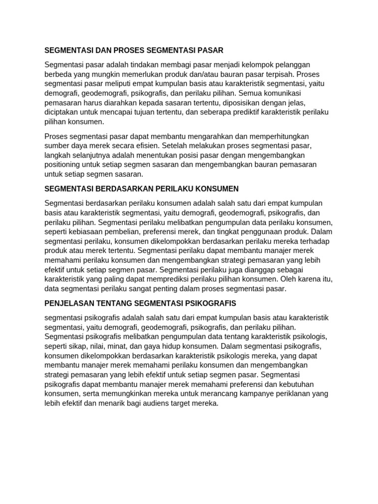 Segmentasi Dan Proses Segmentasi Pasar | PDF